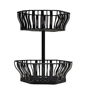 Gourmet Basics by Mikasa Hex 2 Tiered Fruit Basket, 12.5 Inch, Black