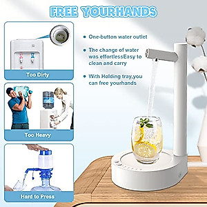 TOBTOC Desktop Water Dispenser for 5 Gallon Bottle, Bedside Water Dispenser with 7 Levels, Portable Water Dispenser Countertop with Bottle Cap and pH Strips, Smart Household for Home, Office, Outdoor