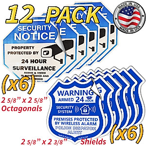 Psyfer® (Fade-Free) 12 Pack - Security Camera & Alarm Outdoor UV Waterproof Stickers [Made in USA]