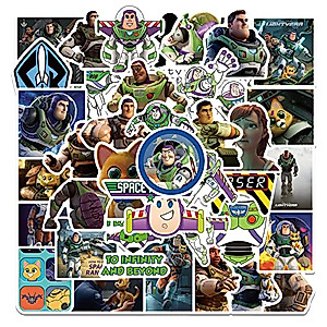50 Pcs Buzz Lightyear Stickers for Water Bottle Waterproof Vinyl Cute Anime Movie Decals for Kids Laptop Tablet Scrapbook Binders Luggage Skateboard Educational School Reward Supplies