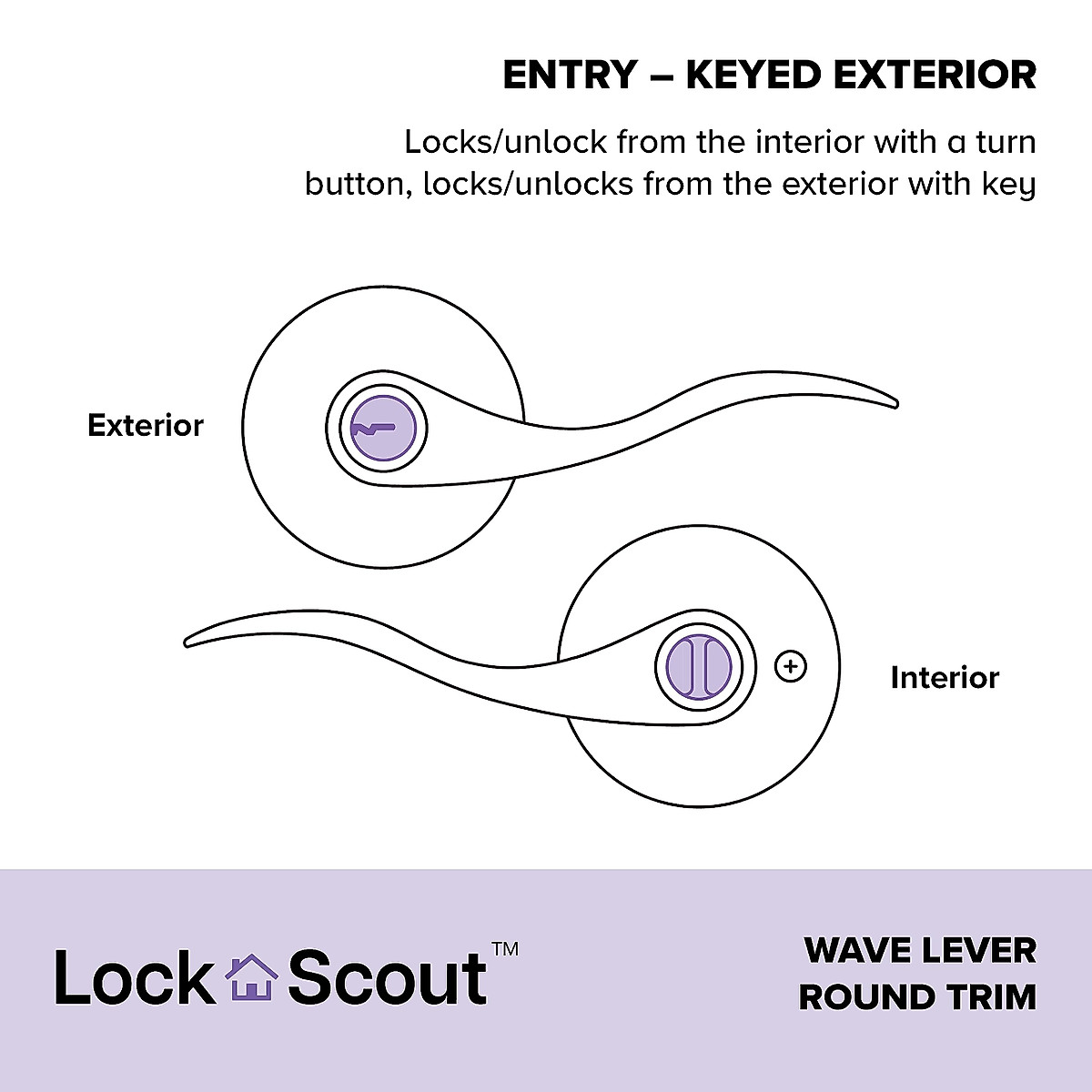 Lock Scout Wave Lever with Round Trim Keyed Entry Door Handle, Satin Nickel Finish