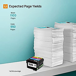 702 702XL Ink Cartridge Replacement for Epson 702 XL 702XL T702XL to use with Workforce Pro WF-3720 WF-3730 WF-3733 Printer with New Upgraded Chips (1 Black, 1 Cyan, 1 Magenta, 1 Yellow)