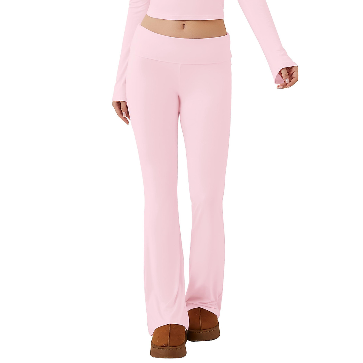 OLAPTA Women Bootcut Flare Leggings Stretchy Low Elastic Waist Sweatpants Lounge Yoga Bell Bottom Pants Slim Workout Trousers(Medium,Pink)