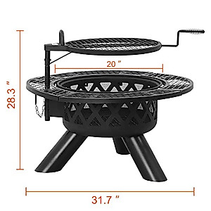BALI OUTDOORS Fire Pits Outdoor Wood Burning, Wood Fire Pit with Cooking Grate Outdoor Fireplace with Cooking Grill Firepit Grill, 20 Inch Fire Bowl, Black