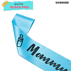 CORRURE Baby Shower Sash for Boy - 'Mommy to Be' Sash With Beautiful Blue Ribbon and Black Foil Text - Ideal Gender Reveal, Baby Shower, Welcome Baby, Mom to Be or Baby Sprinkle Gift