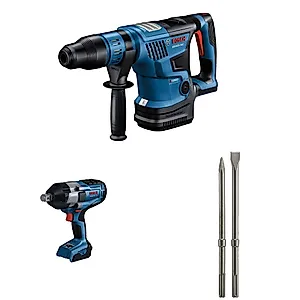 BOSCH GBH18V-36CN 18V PROFACTOR 1-1/4" SDS-max Rotary Hammer (Bare Tool), GDS18V-770N 18V Cordless 3/4 In. Impact Wrench with Friction Ring and Thru-Hole (Bare Tool), and HS19R2PK 2 Piece SDS-max®