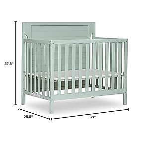 Dream On Me Bellport 4 in 1 Convertible Mini/Portable Crib in Light Seafoam Green, Non-Toxic Finish, Made of Sustainable New Zealand Pinewood, with 3 Mattress Height Settings