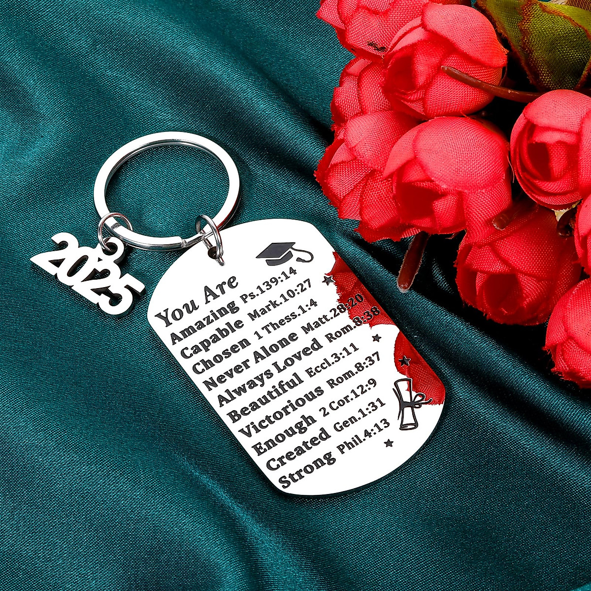 2025 Graduation gifts for Him Her Class of 2025 Keychain Graduation Gifts for Women Men Middle senior High School College Grad Student Nurse Daughter Son Degree Inspirational Religious Christian gift