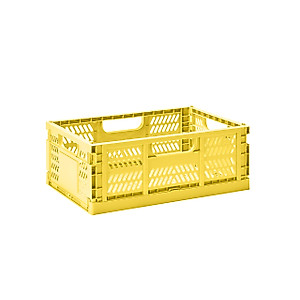 3 Sprouts Recycled Plastic Collapsible Crate - Stackable Folding Storage Crate for Organization for Adults & Kids - Foldable Plastic Crate - Large - Yellow