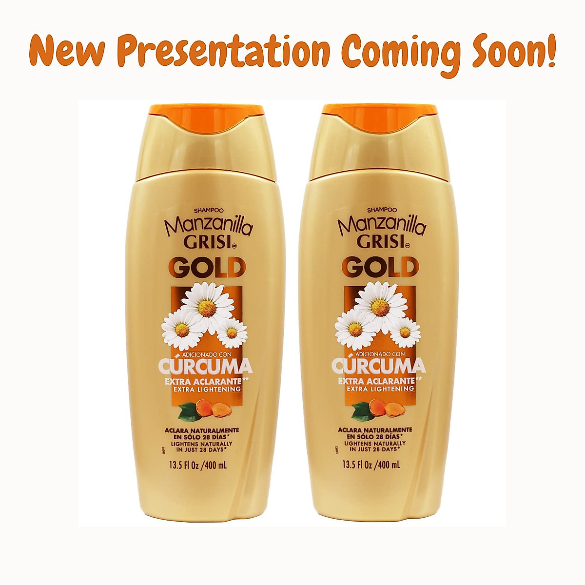 Manzanilla Grisi Gold Extra Lightening Shampoo Cleansing and Extra Lightening with Chamomile Extract and Turmeric Lightens Naturally Soft and Luminous Hair, 2 Pack of 13.5 FL Oz, Bottles, 2 Count