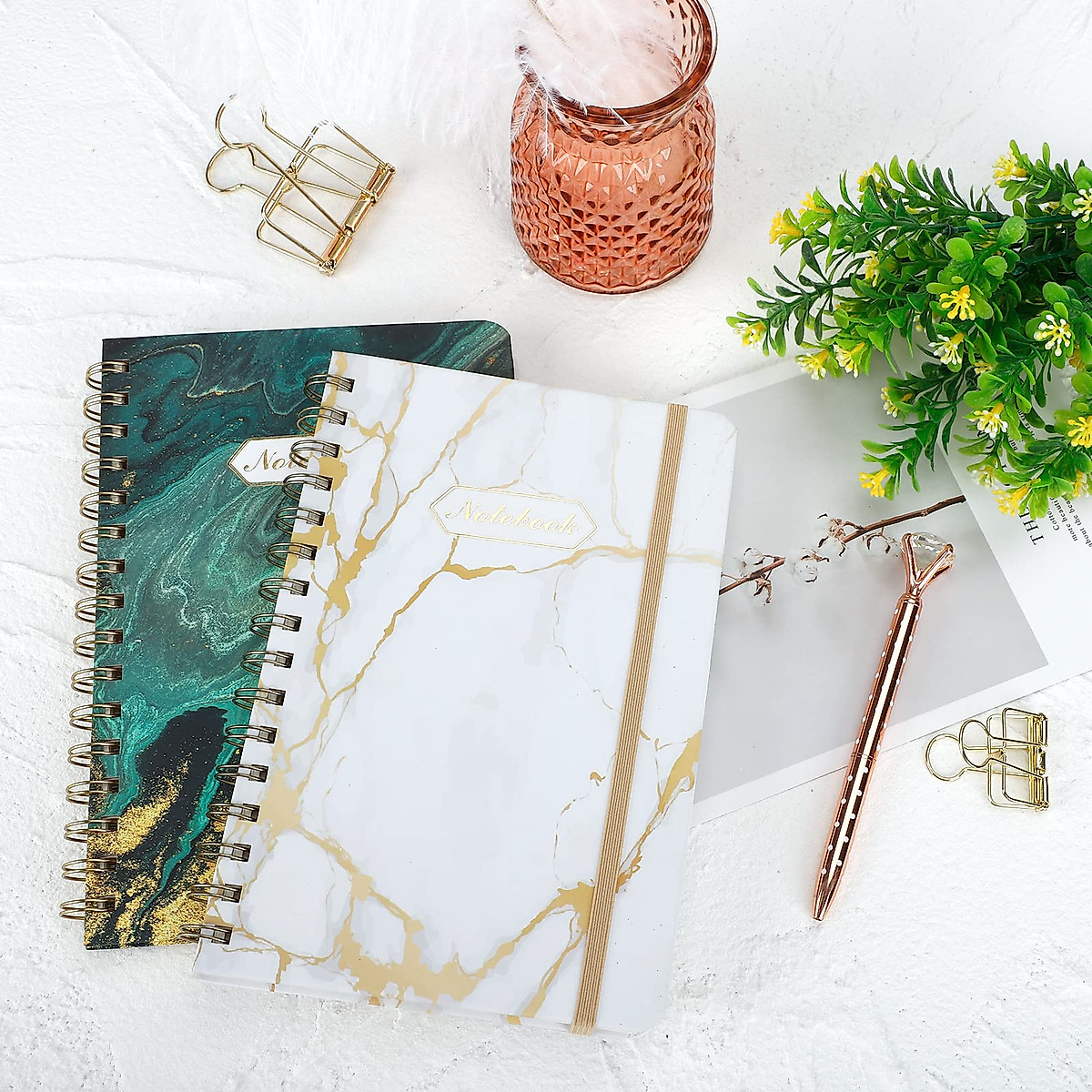 EOOUT 3 Pack A5 Spiral Notebook, Journals for Women, Ruled Notebook, 6"x 8.5", 160 Pages, Marble Pattern, Back Pocket, 100gsm Paper, for Office, School Supplies