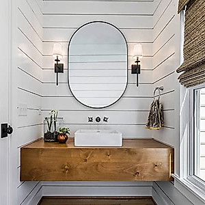 ANDY STAR Black Oval Mirror, 24x36 Oval Black Mirror in Stainless Steel Metal Frame for Bathroom, Entryway, Living Room, Contemporary 1" Deep Set Design Wall Mount Hangs Vertical or Horizontal