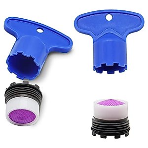 Jersvimc 4Pcs(2 Set) M16.5 Cache Faucet Aerator with Key Removal Wrench Tool, Bathroom Water Faucet Aerator Adapter Replacement Parts Water Flow Restrictor for Faucet Kitchen