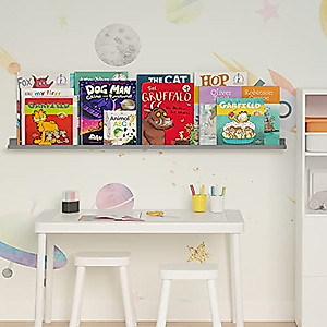 Wallniture Denver 46" Long Wall Shelf for Picture Frames, Floating Shelves for Living Room Decor, Picture Ledge Shelf for Wall Collage Gray Floating Shelf for Room Decor, Wall Bookshelf