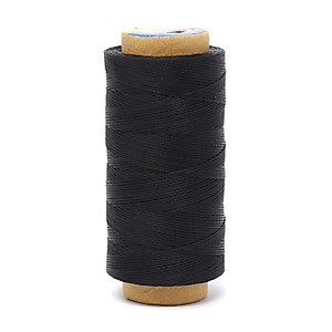 Mandala Crafts Black Flat Waxed Thread for Leather Sewing Thread - Polyester Waxed Leather Thread Waxed String - 273 Yds 150D 0.8mm Waxed Cord for Leather Stitching