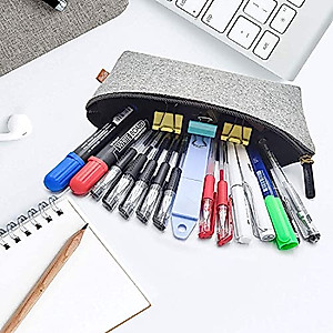 ProCase [2 Pack Black Soft PU Leather Pencil Bag Pen Case Bundle with [2 Pack] Grey Large Pencil Bag Pen Case