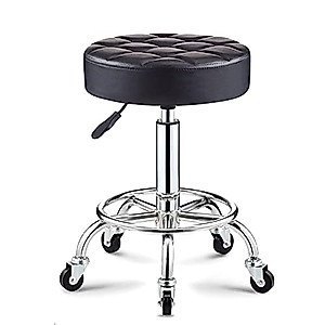 Rolling Stool with Wheels 400lbs Weight Capacity,360 Swivel Heavy Duty Esthetician Stool Adjustable for Tatoo Lab Massage Salon Spa Drafting Nail Teach Black