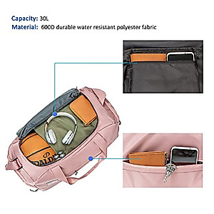 MarsBro Water Resistant Sports Gym Travel Weekender Duffel Bag with Shoe Compartment Black/Rose One_Size