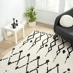 Abani Viva Cream Black Area Rug - 8 x 10 - for Living Room, Bedroom, Dining - Modern Moroccan Tribal Design - Soft, Durable, and Easy to Clean