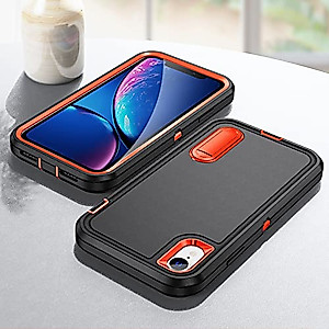 IDweel iPhone XR Case with Build-in Kickstand,Heavy Duty Protection Shockproof Anti-Scratch Rugged Protective Durable Case Hard Cover for iPhone XR 6.1 Inch,Black/Orange