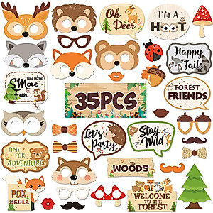 35 PCS Woodland Animal Photo Booth Props Wild One Camping Forest Theme Party Favors Decorations for Woodland Creatures Baby Shower Birthday Party Supplies