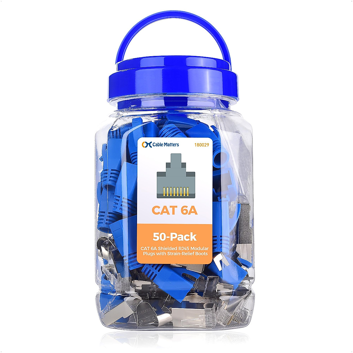 Cable Matters 50-Pack Cat6A RJ45 Shielded Modular Plugs with Strain Relief Boots/Cat 6A Shielded RJ45 Connectors