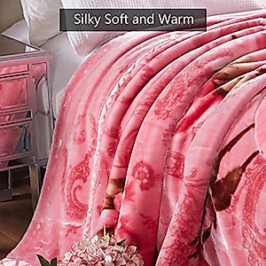LGYKUMEG Warm Winter Fleece Plush Throw Blanket 59 × 79 inches, Silky Soft and Warm, 2 Ply Reversible Raschel Pink Rose Throw,150×200cm2kg.