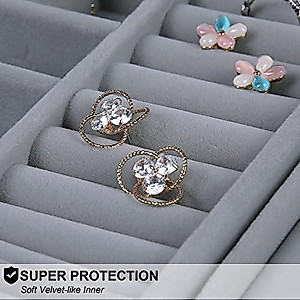 misaya Jewelry Boxes for Women, Jewelry Organizer with Lock and Key, Birthday and Back To School Gift, 2-Layer Jewelry Holder for Earring Ring Necklace, Grey