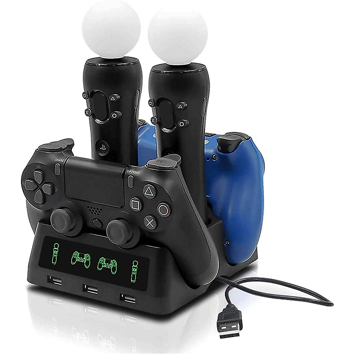 PS4 Controller Charger Station, PS 4 VR Move Motion Controller Fast Charging Dock with LED Indicator, Compatible with PS4/ PS4 Pro/ PS4 Slim, Black