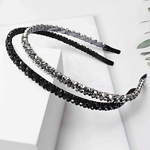 Cuizhiyu 4 PK Crystal Rhinestone Headbands for Women Girls Double Rows Sparkly Beaded Hair Hoops Clear Black Weave Narrow Hair Bands Hair Accessories (Color A)