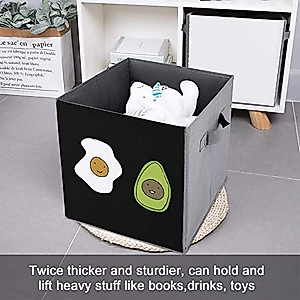 Egg and Avocado Friends PU Leather Collapsible Storage Bins Canvas Cube Organizer Basket with Handles