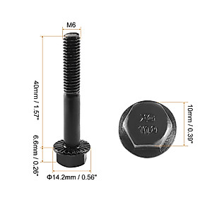 uxcell M6-1x40mm Hex Serrated Flange Bolts 10.9 Grade Carbon Steel Screws 15pcs