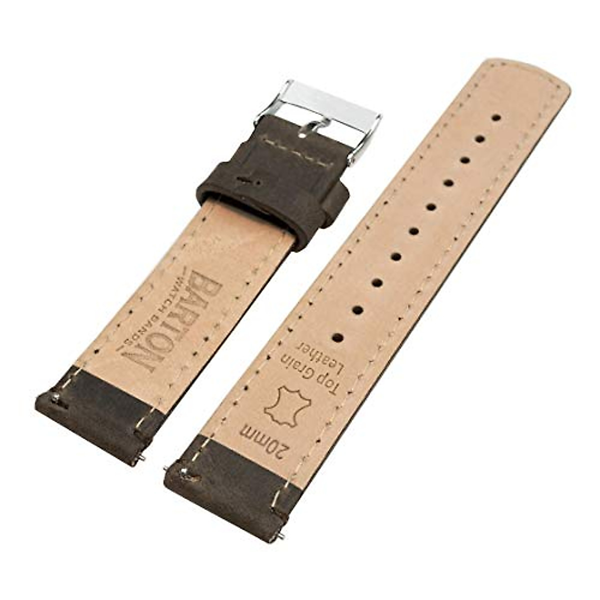 BARTON WATCH BANDS Quick Release Top Grain Leather Watch Band Strap, Espresso Leather/Espresso Stitching, 20mm