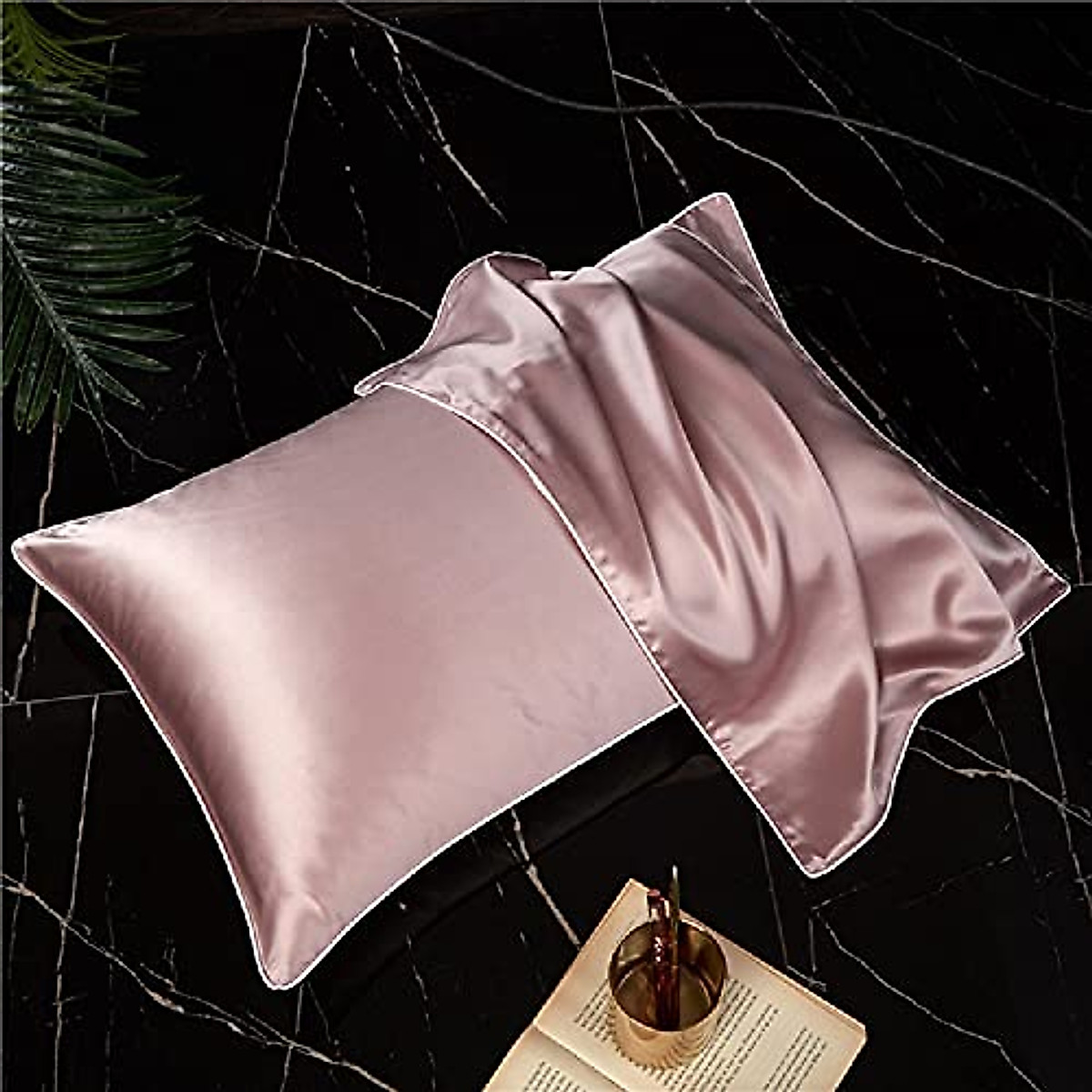 SUNYUM 100% Pure Mulberry Slip Silk Pillowcase Standard Size 19 Momme 600 Thread Count for Hair and Skin with Envelope Closure Queen Size, Hypoallergenic Soft Breathable Silk Pillow Case 1 PC (Pink)