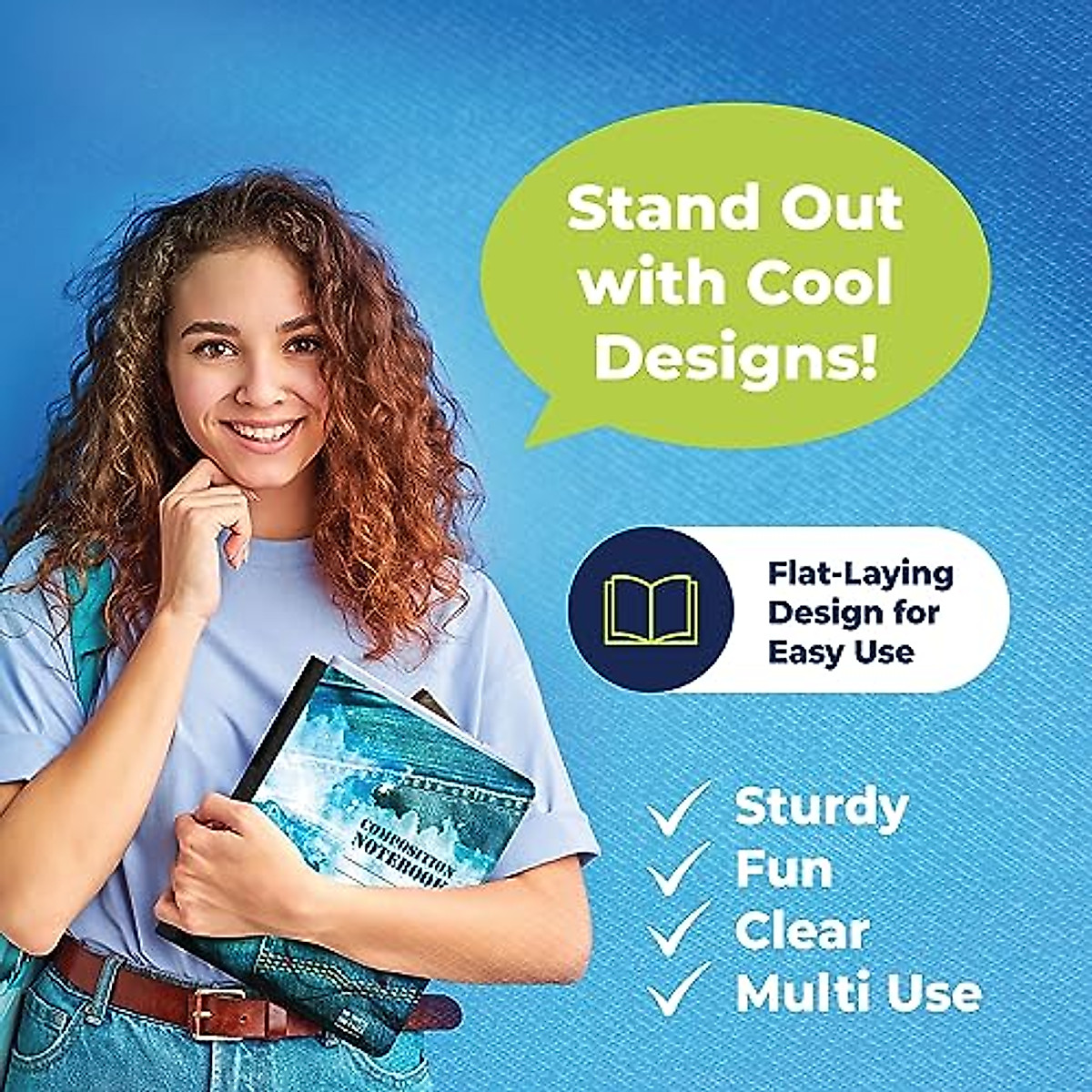 E-CLIPS USA Composition Notebook Wide Ruled, Aesthetic Composition Notebook, Hard Cover, Jean Print Preppy Composition Notebook, 100 sheets 200 Pages (3 Pack)