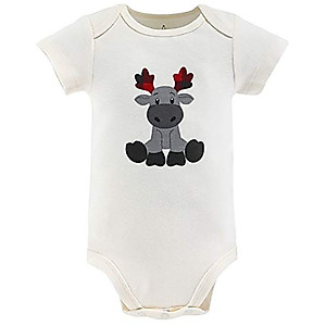 The Peanutshell Short Sleeve Baby Bodysuits Set for Boys or Girls - Woodland Animal & Buffalo Plaid - 5 Pack Set (18M)