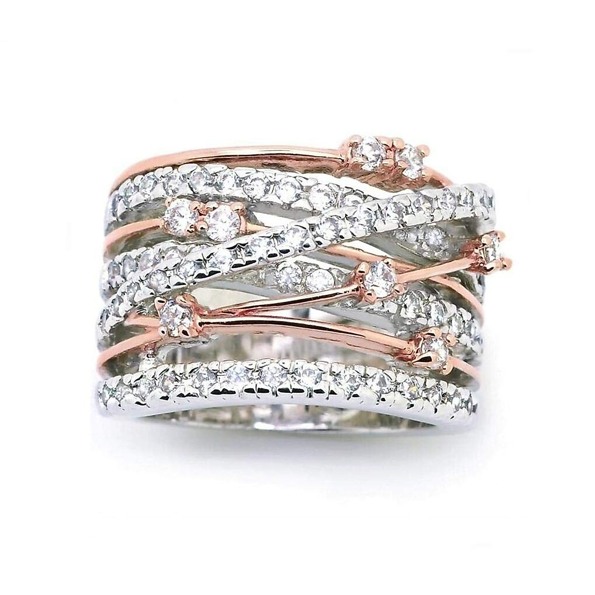 YUANYI Two Tone Intertwined Crossover Statement Ring Fashion Breadth Band Rings for Women Rose Gold Index Finger Ring (US code 10)