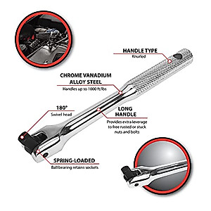 Performance Tool W36118 1/4-in Drive Flex Handle Home Improvement Hand Tool, Silver, 6-Inches