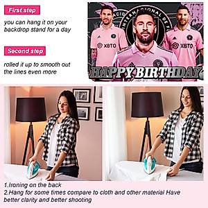 Soccer Star 𝓜𝓮𝓼𝓼𝓲 Birthday Party Supplies, Happy Birthday Backdrop for Miami CF Theme Party, 5 x 3 FT Soccer Birthday Banner for Girls Boys Fans Football Birthday Party Decorations