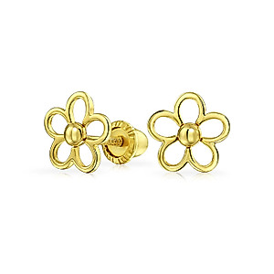 Tiny Petite Dainty Real 14K Yellow Gold Sunflower Daisy Flower Stud Earrings For Women Teen Secure Clutch Screw back