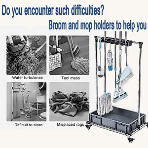 FOGLO Broom Holder,Floor-Standing Broom and Mop Rack Can Be Moved,Put Wet Mops,Cleaning Tool Cart Tower Mop Holder Umbrella Stand,for Garden Garage Schools,Hospitals,Factories,Hotels (Size : 10slots)