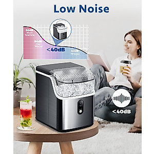 Joy Pebble Stainless Steel Ice Maker Countertop, 10,000pcs/33lbs/Day, Portable Nugget Ice Maker Machine with Handle, Self-Cleaning, Black