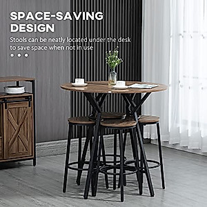 HOMCOM Industrial 5-Piece Bar Table and Chairs Set, Space Saving Dining Table with 4 Stools for Pub and Kitchen, Black & Brown