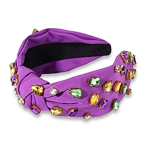 Mardi Gras Headband Crystal Velvet Headband Cross Knotted Turban Headdress Colorful rhinestone Statement Wide Hair Band Hoop Accessories For Women Girls