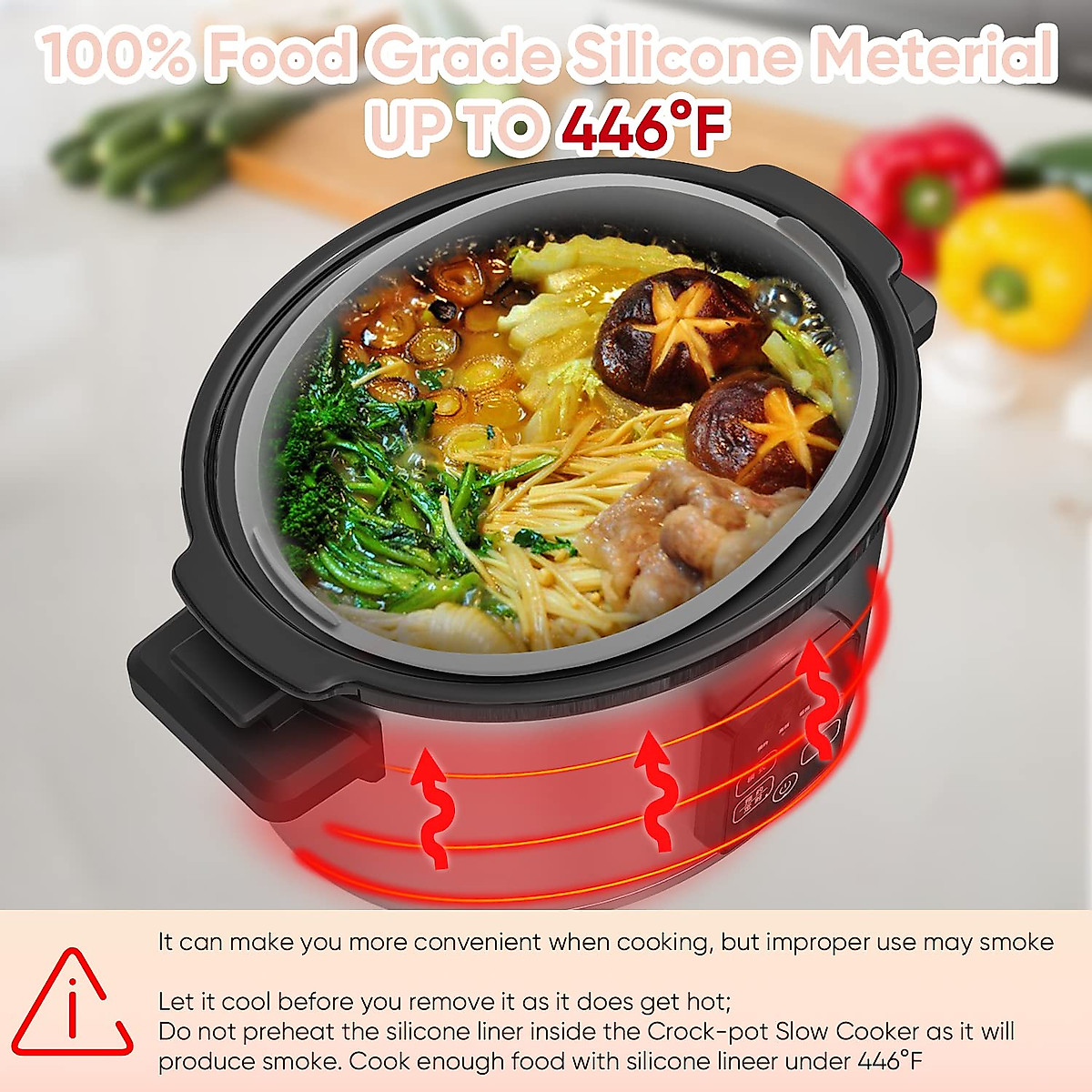 unumac Silicone Slow Cooker Liners Fit 6 QT Crock Pot liners Large Size, Reusable Leakproof Crockpot Liner Compatible with Hamilton Beach Oval Slow Cookers, BPA Free Food-Grade, Dishwasher Safe(Grey)