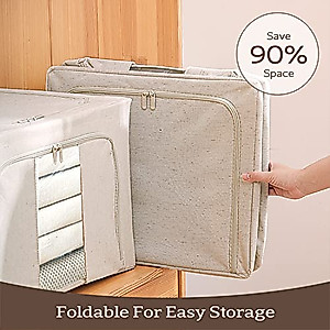 MARIVIA foldable frame organizers, stackable clothing organizer, storage container with clear window, sturdy portable handle for bedding, closet, bedroom, car(88L) 23.62 * 16.53 * 13.77in