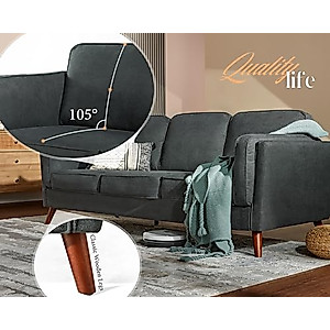 VanAcc Sofa, 87 inch Modern Sofa Couch with Embedded Arm Pillow- Deep Seat Sofa for Livingroom, Dark Grey