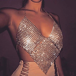 Jeweky Boho Crystal Body Chain Gold Rhinestone Body Jewelry Sexy Beach Bikini Bra Jewelry for Women