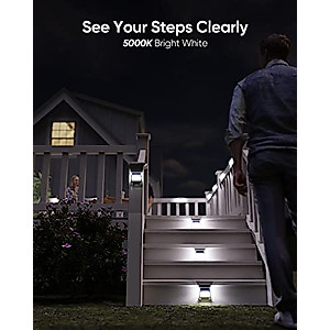 JACKYLED 7 LED Outdoor Solar Lights 8 Pack, 3-Side Lighting Solar Fence Lights, Waterproof Outside Solar Powered Deck Lights for Garden Backyard Patio Pathway Step Stair Deck Fence, Cool White