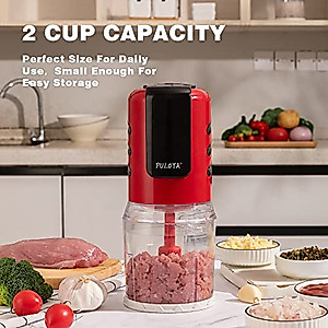PULOYA Mini Food Processor 2-Cup Small Electric Food Chopper for Vegetables, Meat, Onion, Garlic, Fruits and Nuts, 2 Speed Plus Pulse, 400-Watt, Red